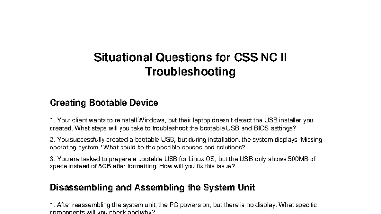CSS NC II Situational Questions: Troubleshooting Bootable Devices ...