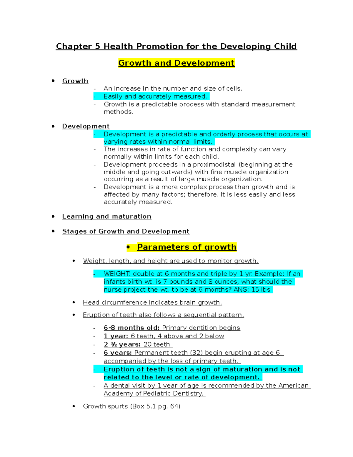 Chapter 5 Review: Health Promotion for Developing Children - Studocu