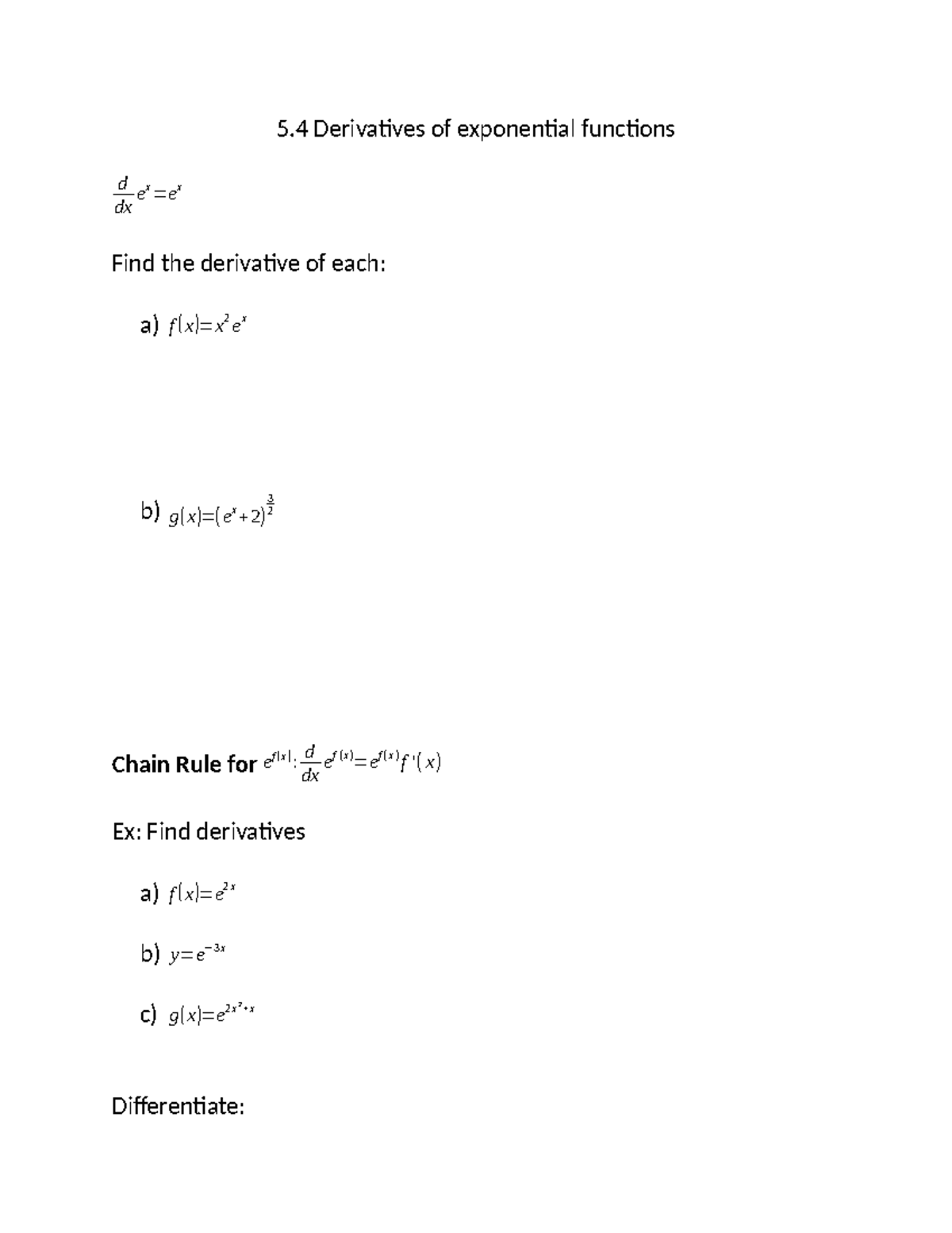 Derivatives of Exponential Functions and Natural Logs - Calculus Notes ...