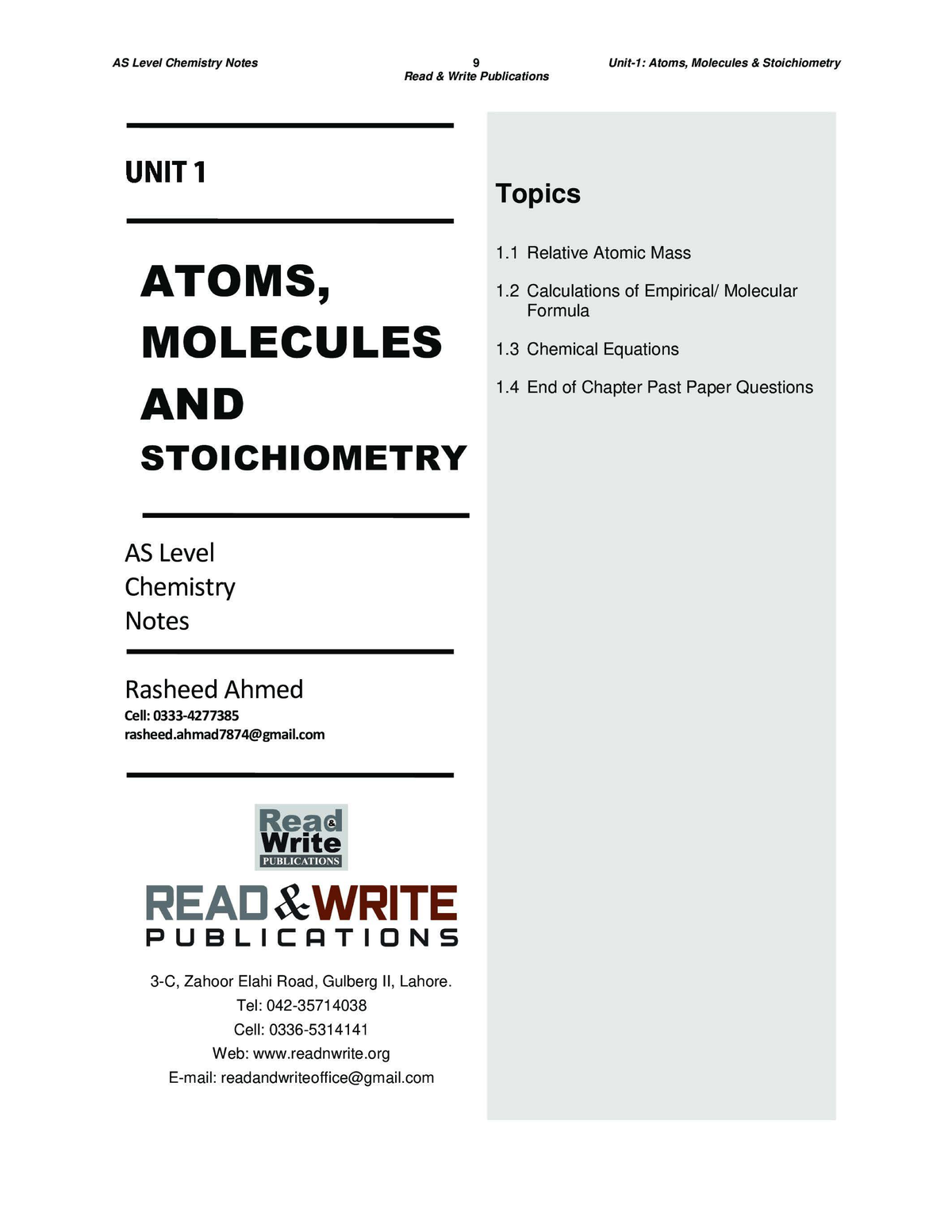 AS Level Chemistry Notes: Unit 1 - Atoms, Molecules & Stoichiometry ...