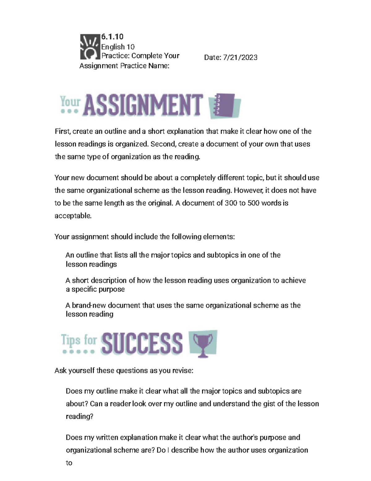 English 10 6.1.10 Practice: Outline & New Document Assignment - Studocu