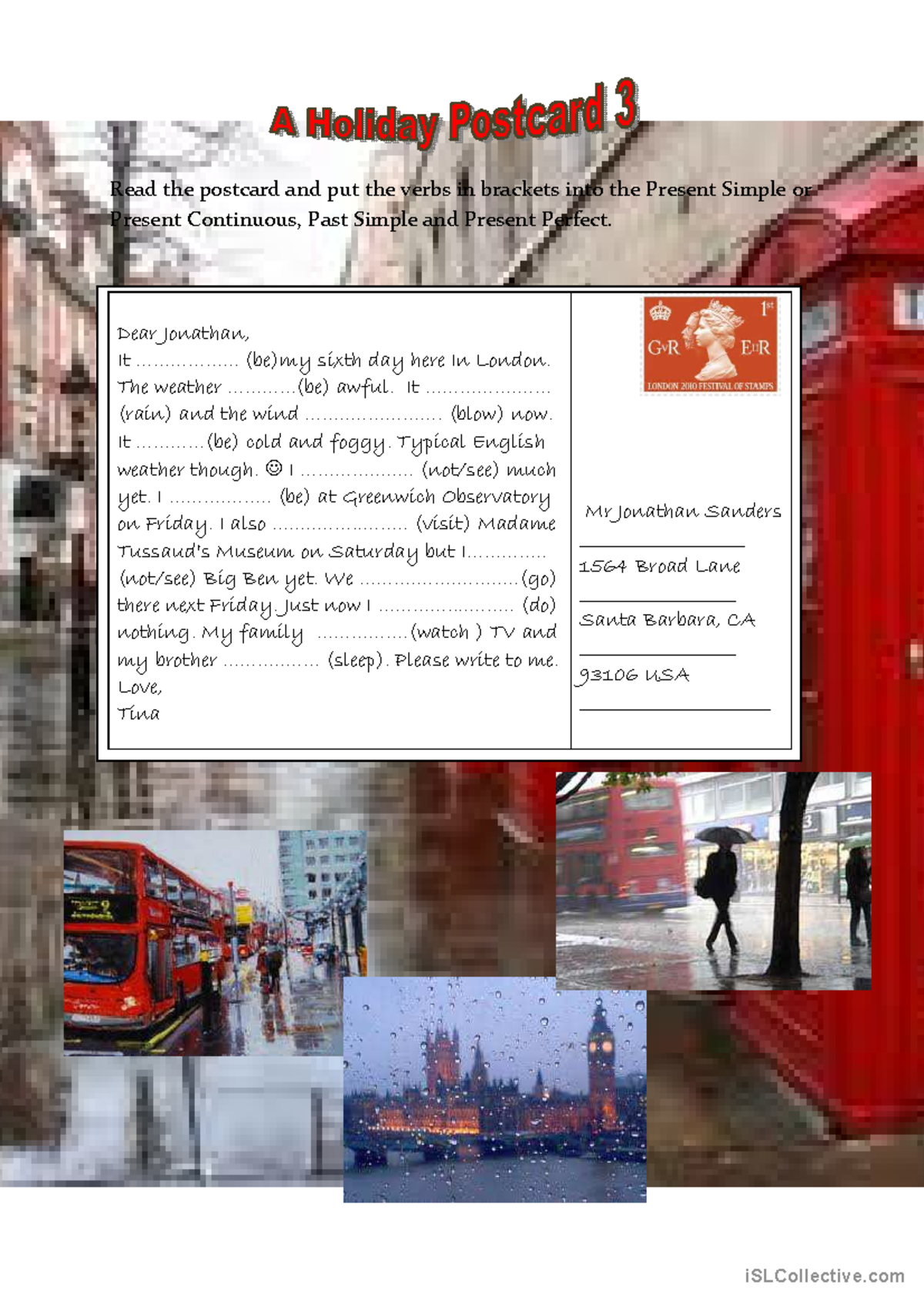 Holiday Postcard 3 - Verb Tenses Practice - Studocu
