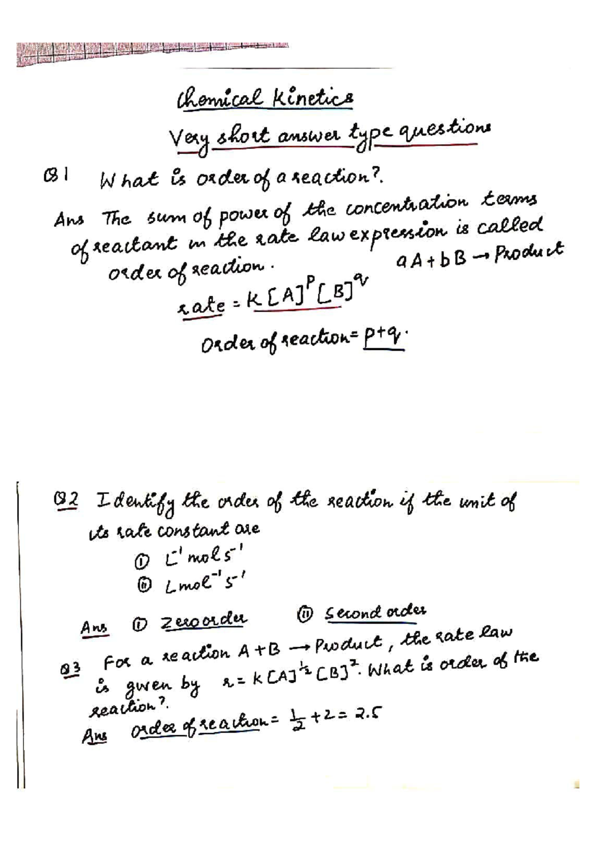 Chemical kinetics MIQ CBSE (24-25) - chemical kinetics Very short ...