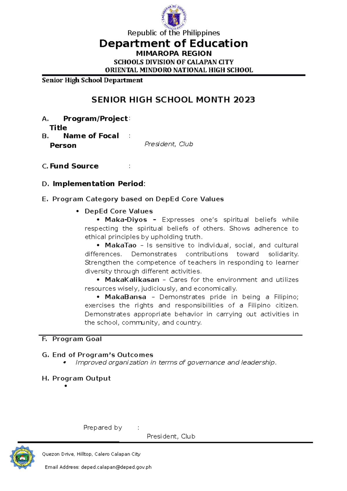 Project Proposal Template for Senior High School - SY 2023 - Studocu