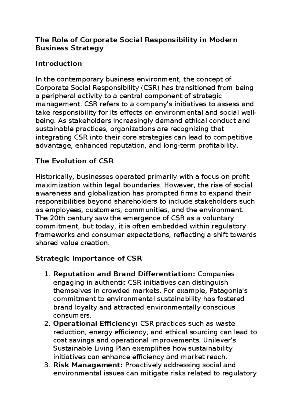 The Role of CSR in Modern Business Strategy: A Comprehensive Overview ...