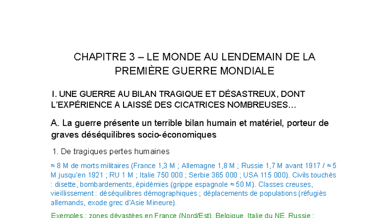 FICHE DE RÉVISION HGGMC : LE MONDE APRÈS LA 1ÈRE GUERRE MONDIALE - Studocu