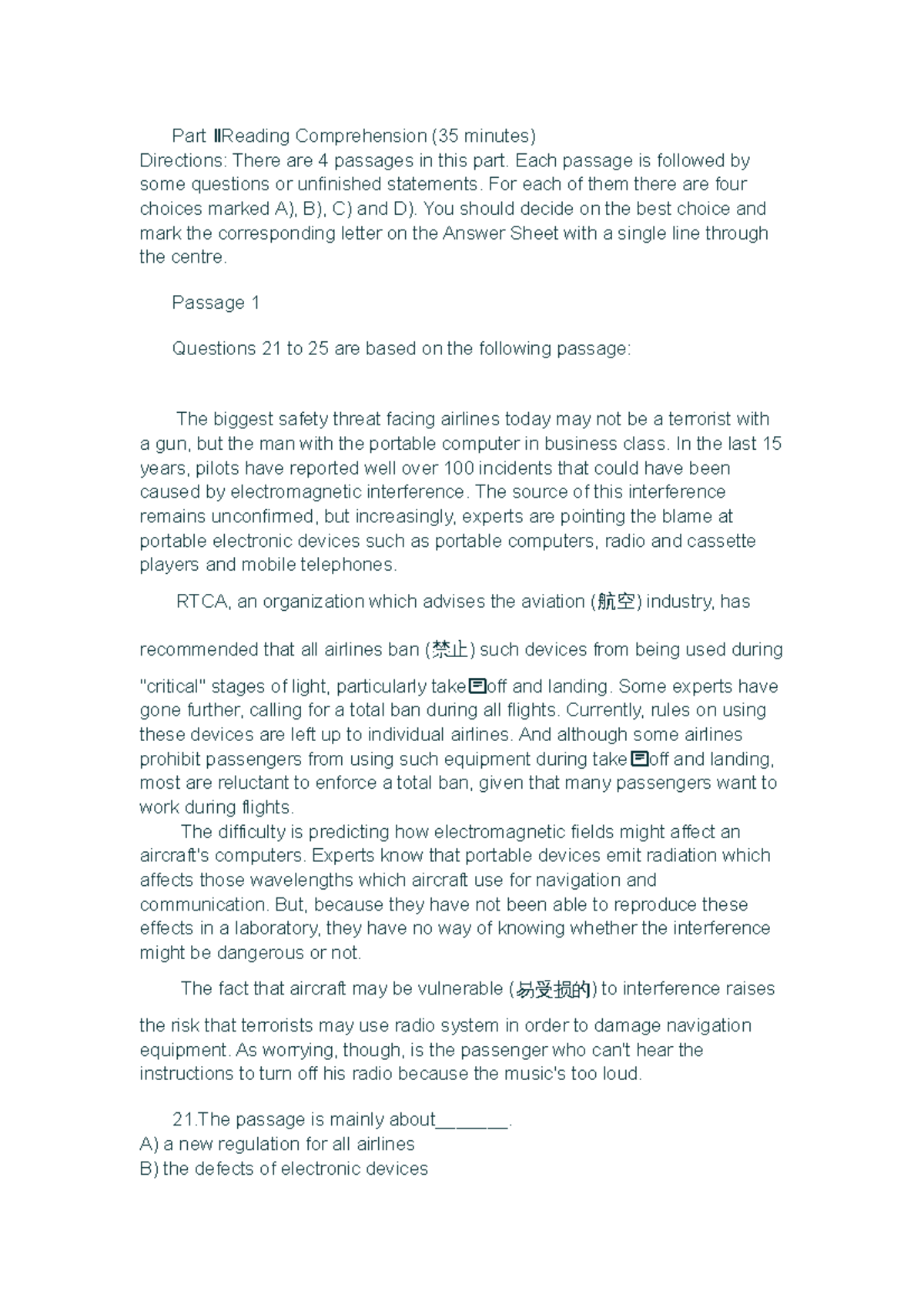 CET4 阅读理解练习与解答详解 - Studocu