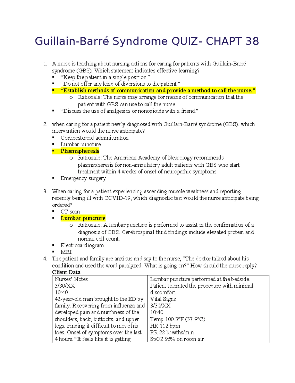Guillain-Barré Syndrome (GBS) Quiz - Chapter 38 Overview and Insights ...