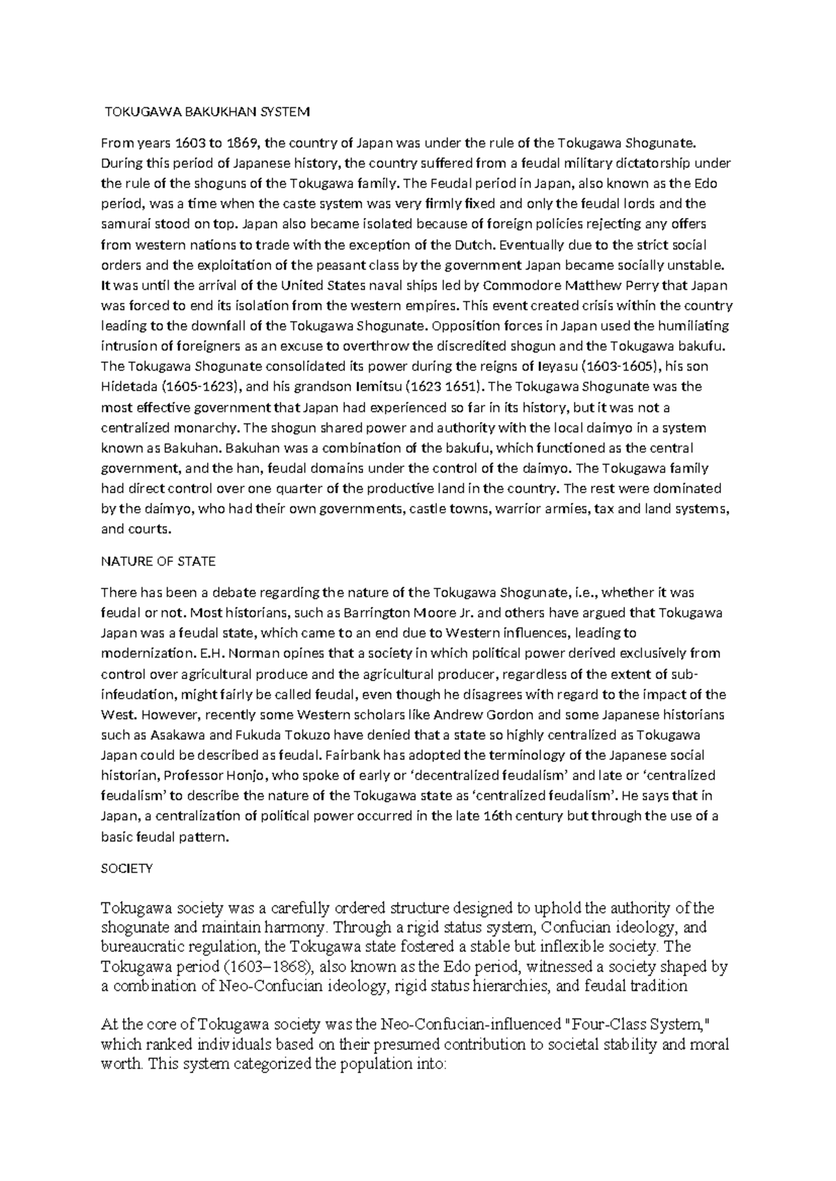 The Tokugawa Bakuhan System: An Analysis of 1603-1869 Japan - Studocu