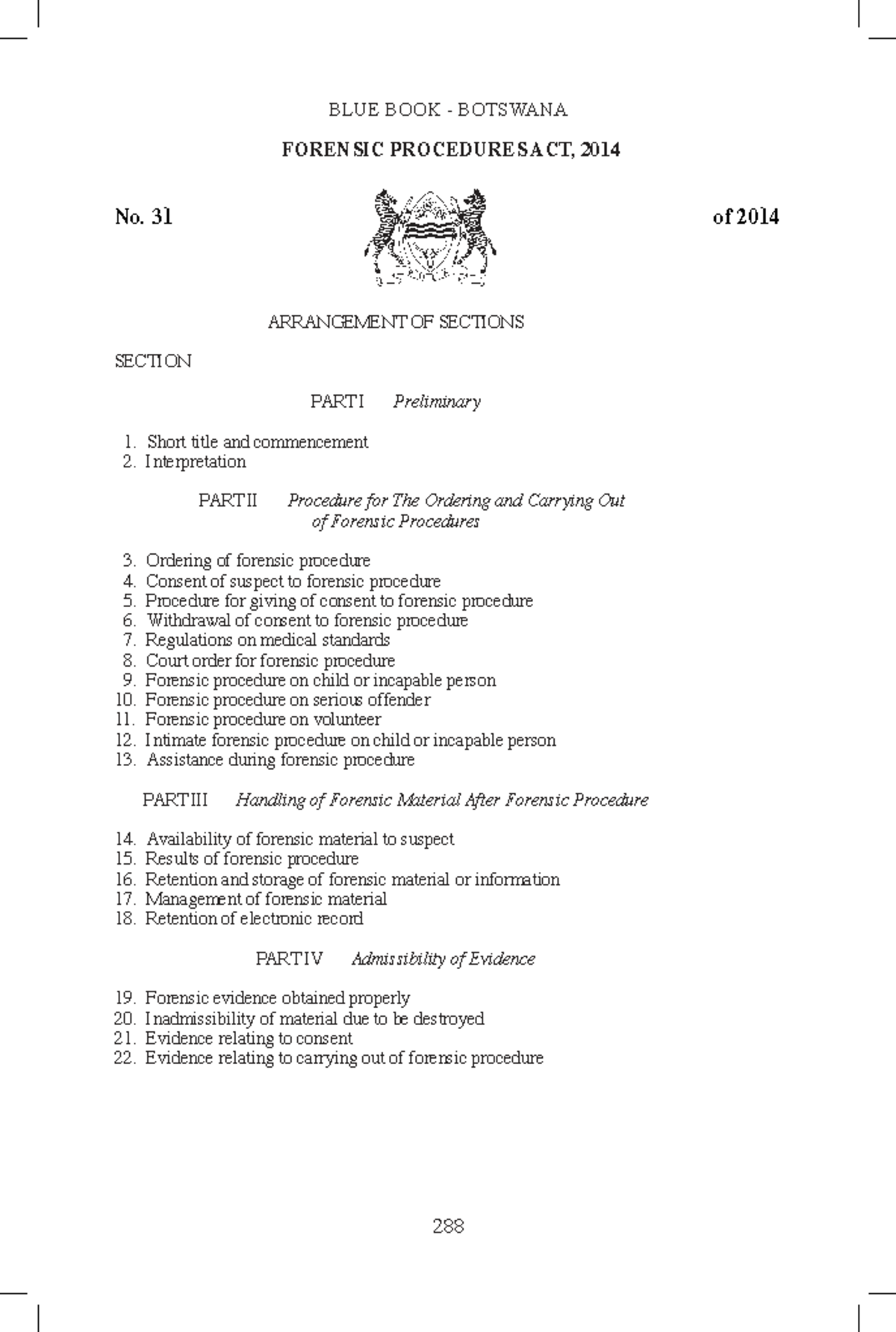 Botswana Forensic Procedures Act 2014: Comprehensive Overview and Sections - Studocu
