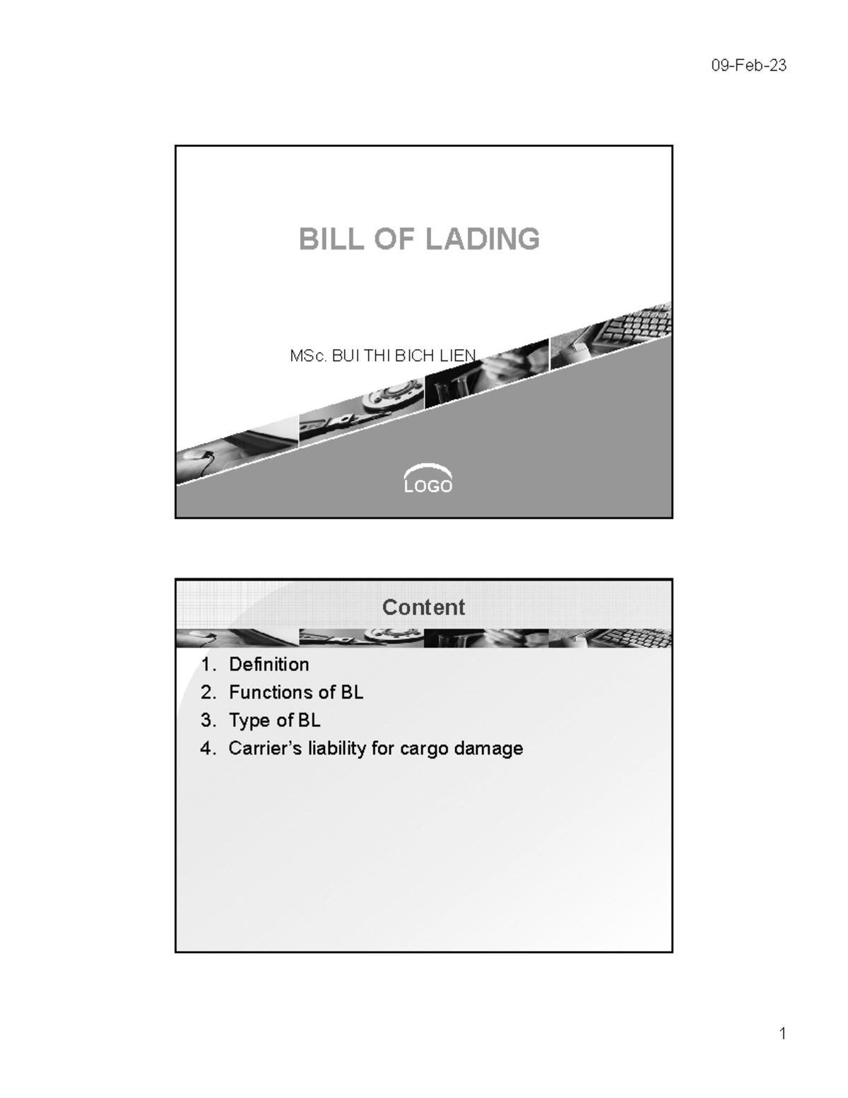 MSc. Bill of Lading & Carrier Liability - Chapter 2c Notes - Studocu