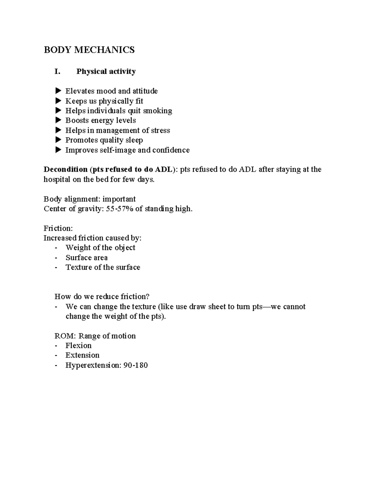 BODY MECHANICS I: Principles of Patient Movement and Safety - Studocu