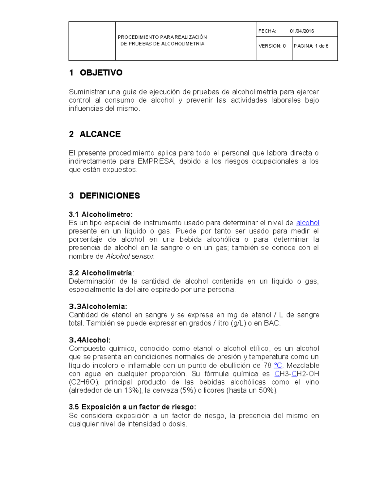 Procedimiento para Pruebas de Alcoholimetría - Guía de Ejecución - Studocu