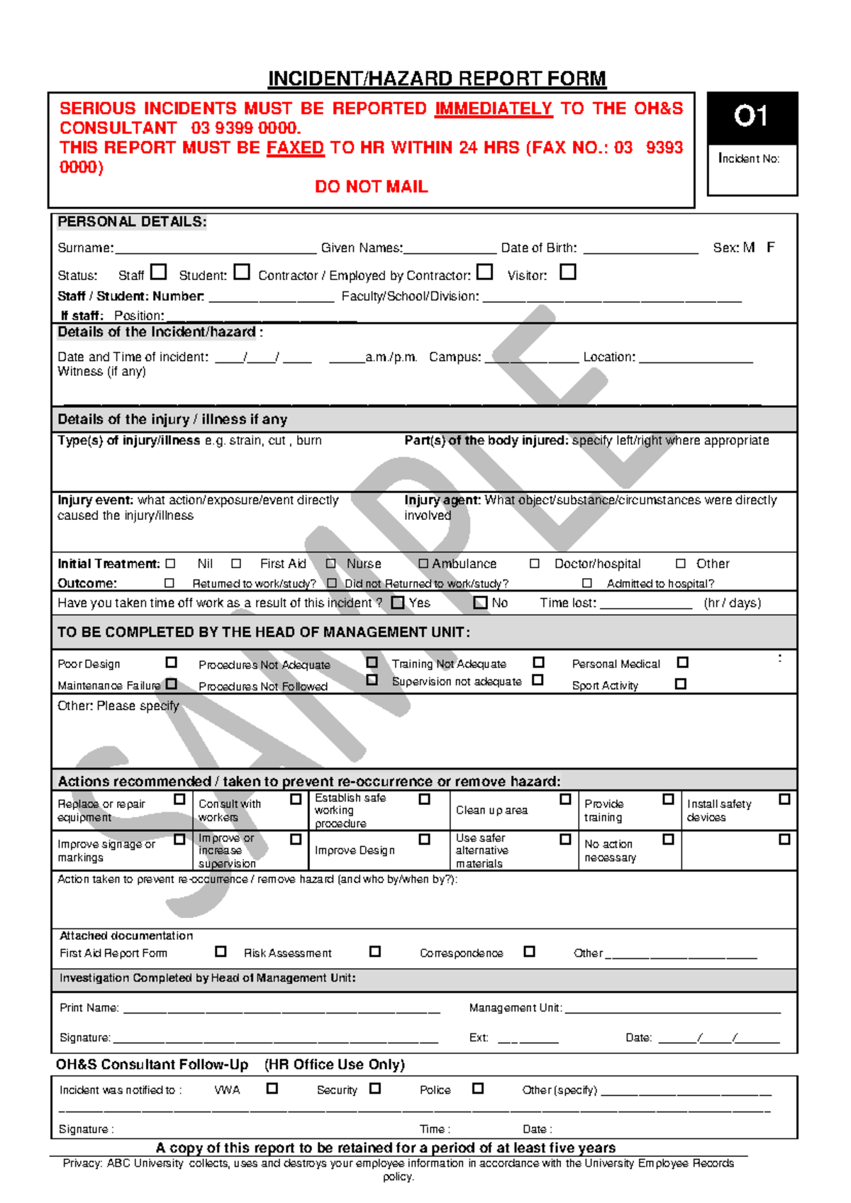 ABC University Incident Report Form Example - Lecture 2 Notes - Studocu