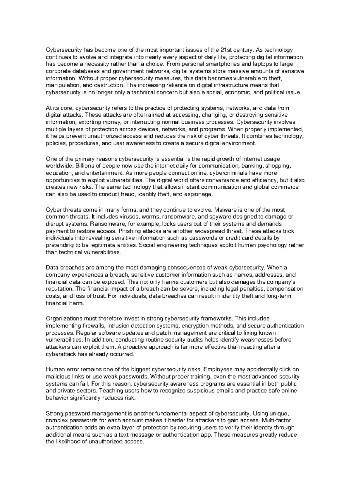 Cybersecurity Essay: Protecting Digital Information in the 21st Century ...