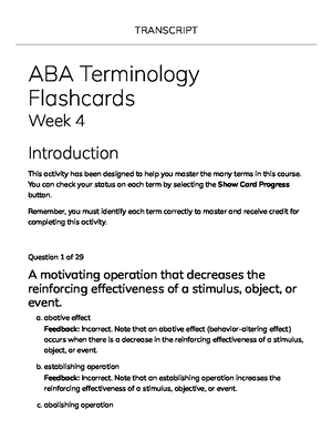 Week 5 ABA Terminology Flashcards - TRANSCRIPT ABA Terminology ...