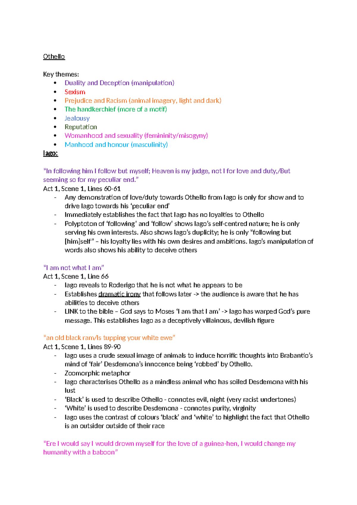 Othello (ENG 201): Key Themes and Quotes on Deception, Racism, and ...