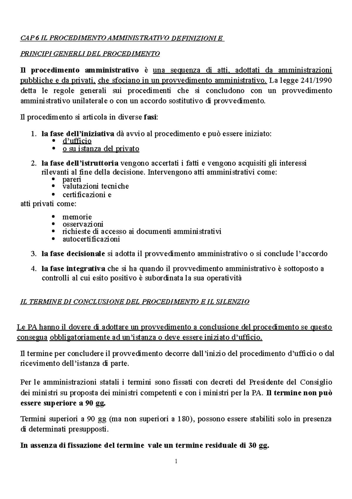 CAP 6: Procedimento Amministrativo - Definizioni e Principi Generali ...