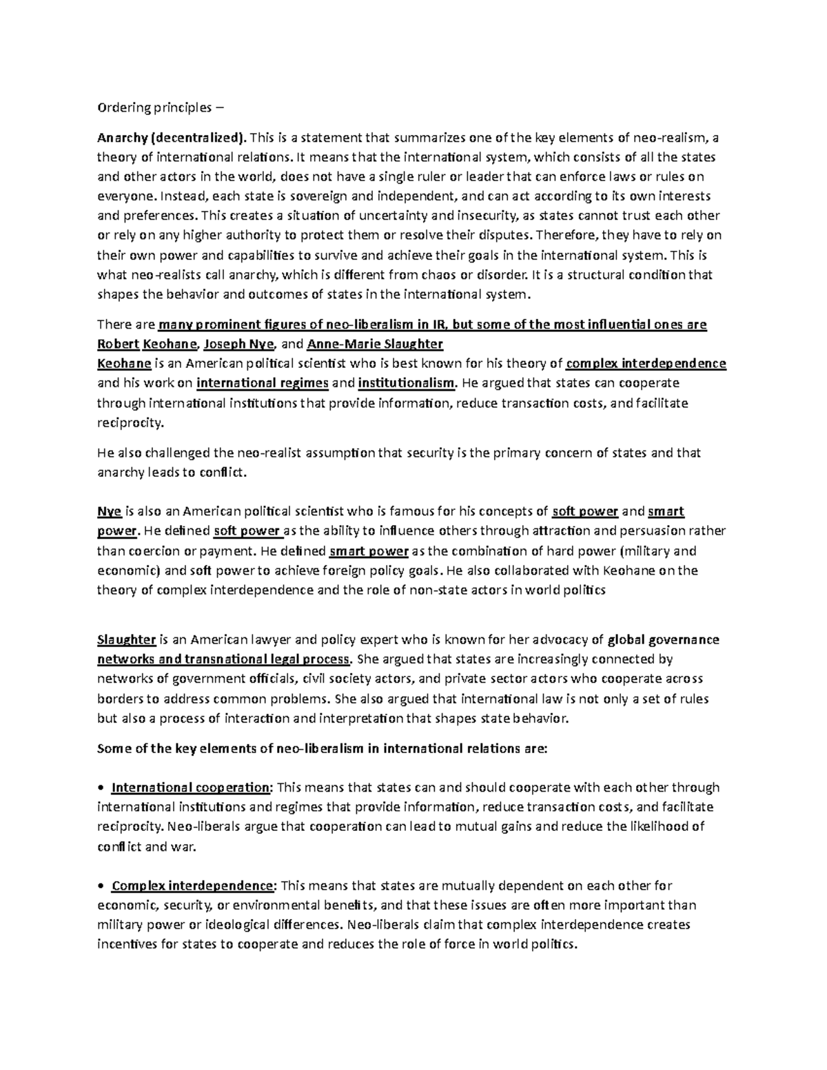 Neo-liberalism - International Relations - Ordering principles ...