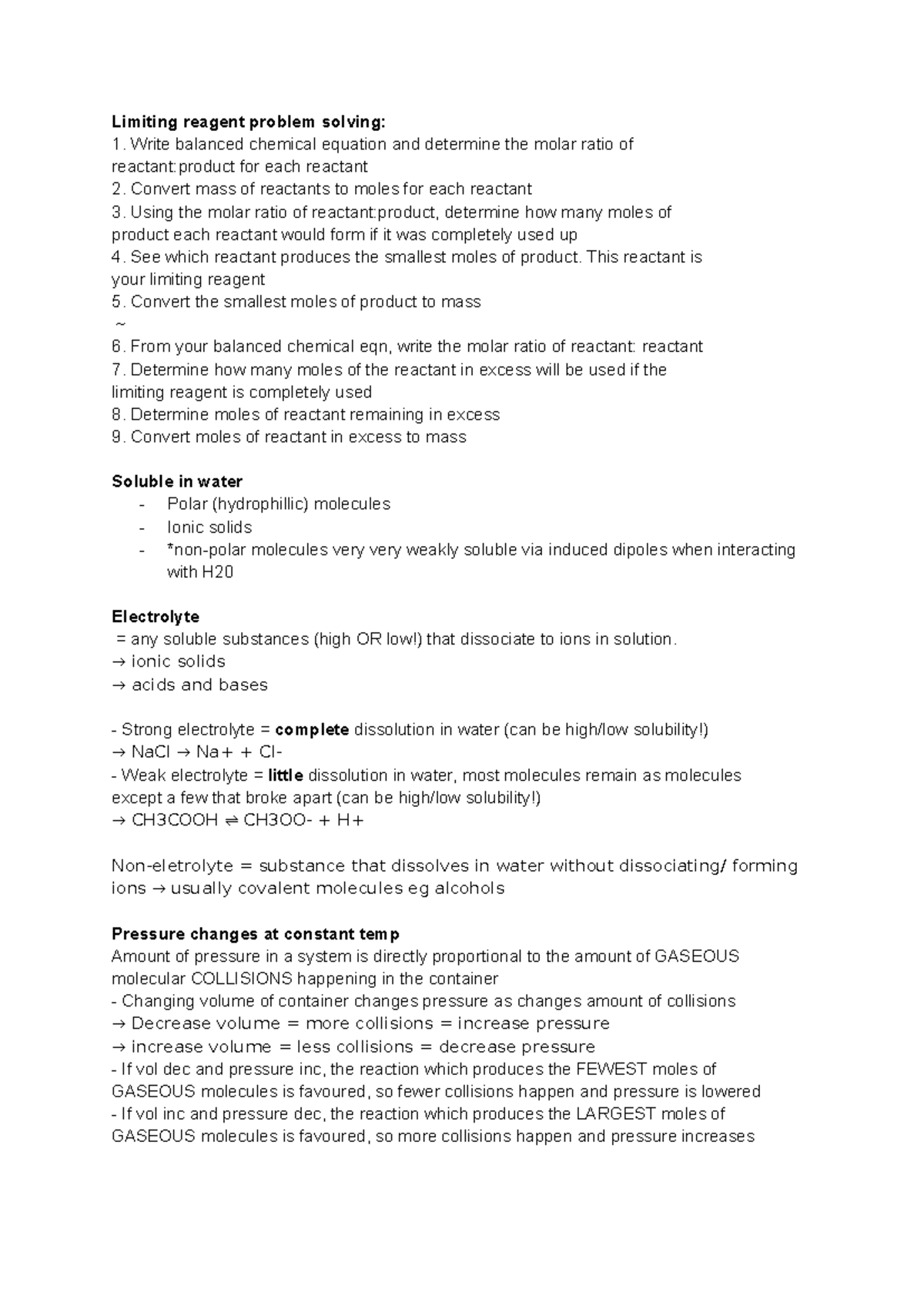 CHEM191 Limiting Reagents and Equilibrium Concepts Notes - Studocu