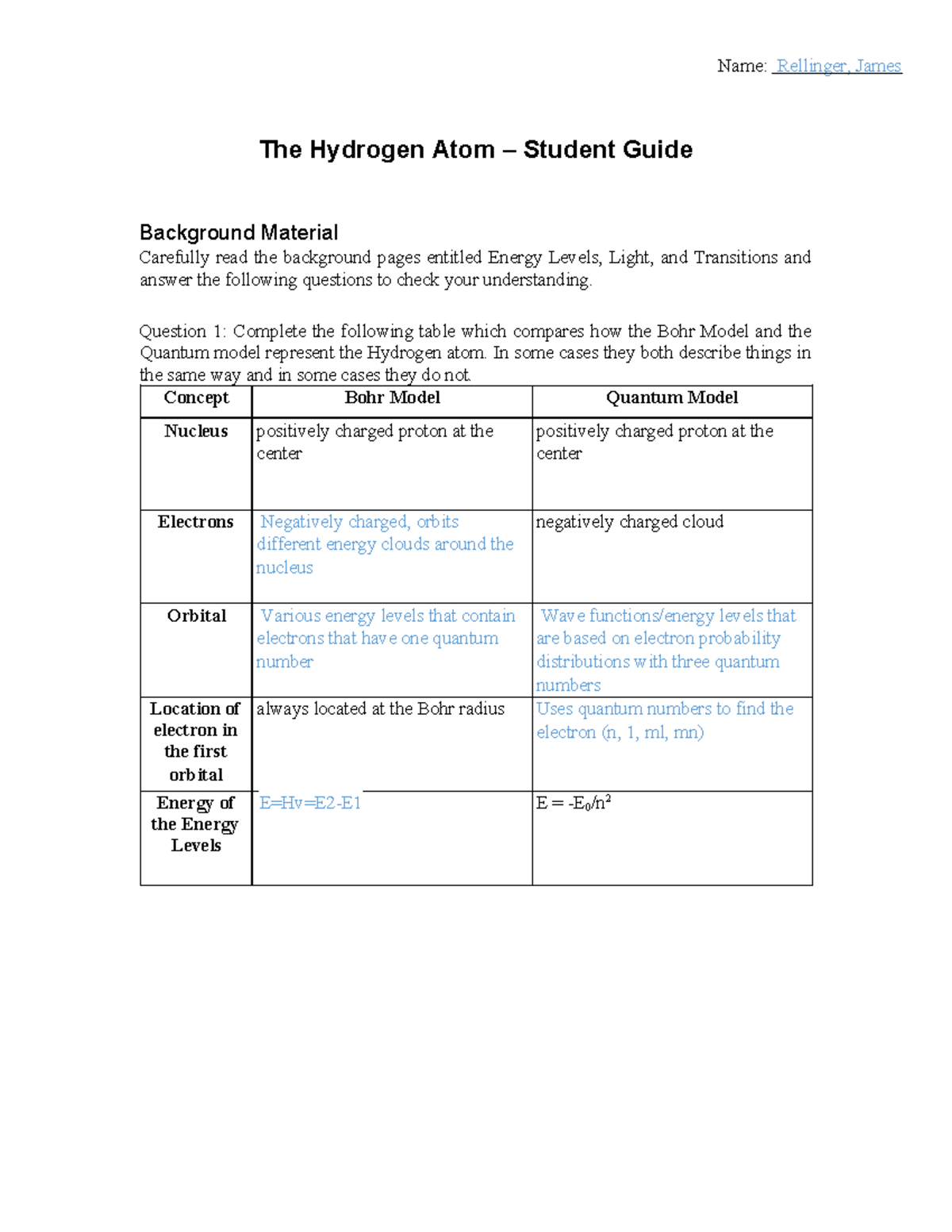 Lab 2: Understanding the Hydrogen Atom - Student Guide - Studocu