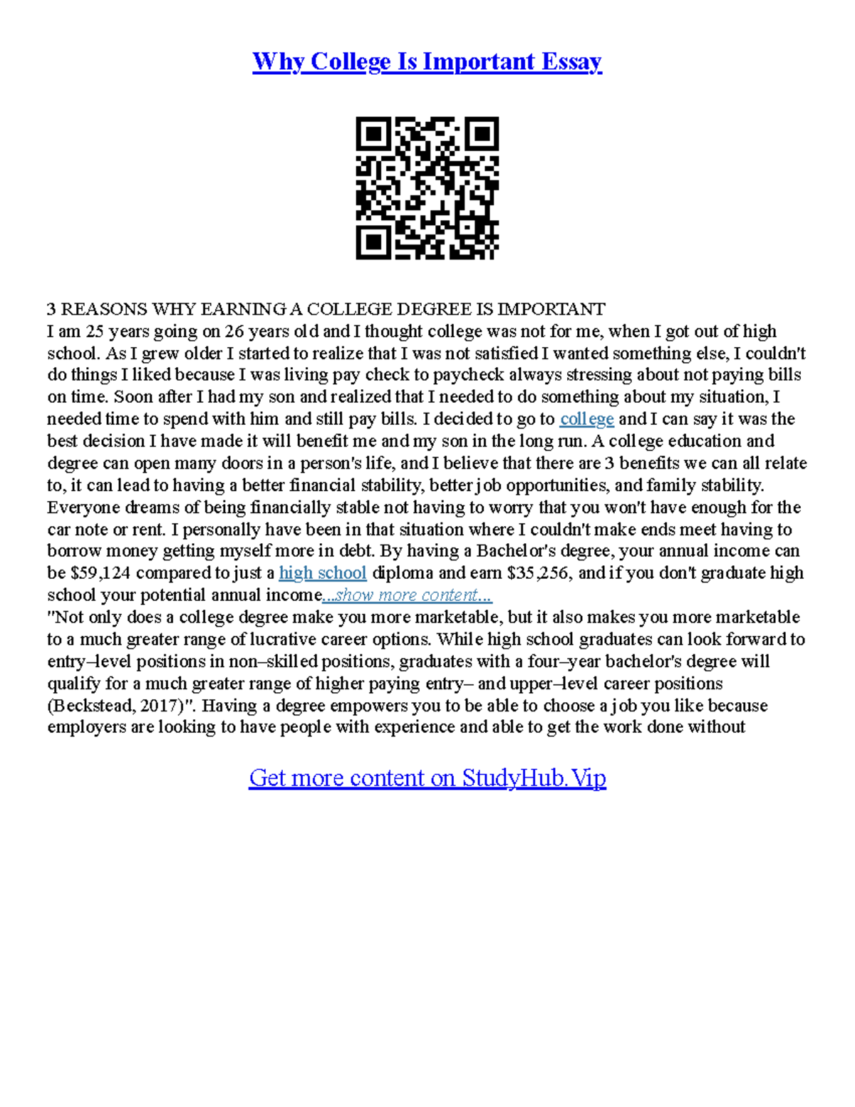 Why College Is Important: A Comprehensive Essay on Its Value - Studocu