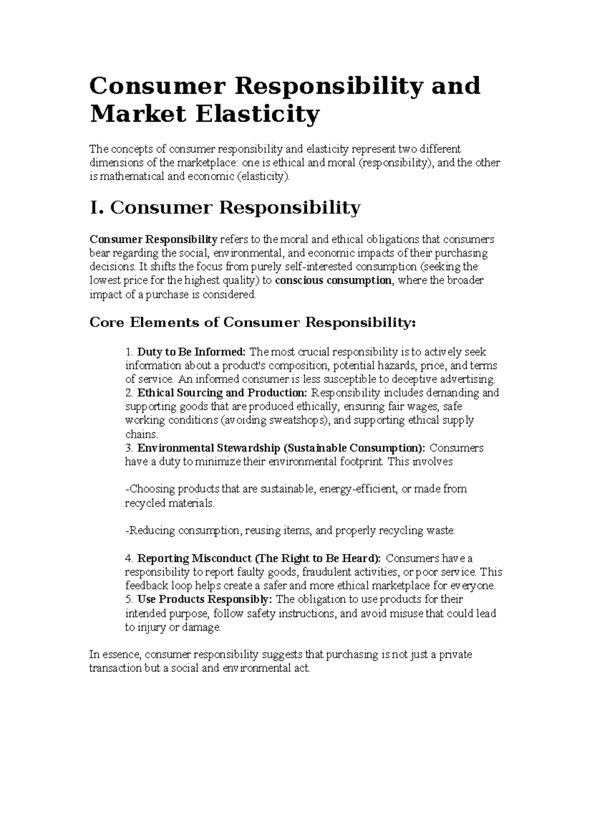 Consumer Responsibility & Market Elasticity: Ethical Choices in ...