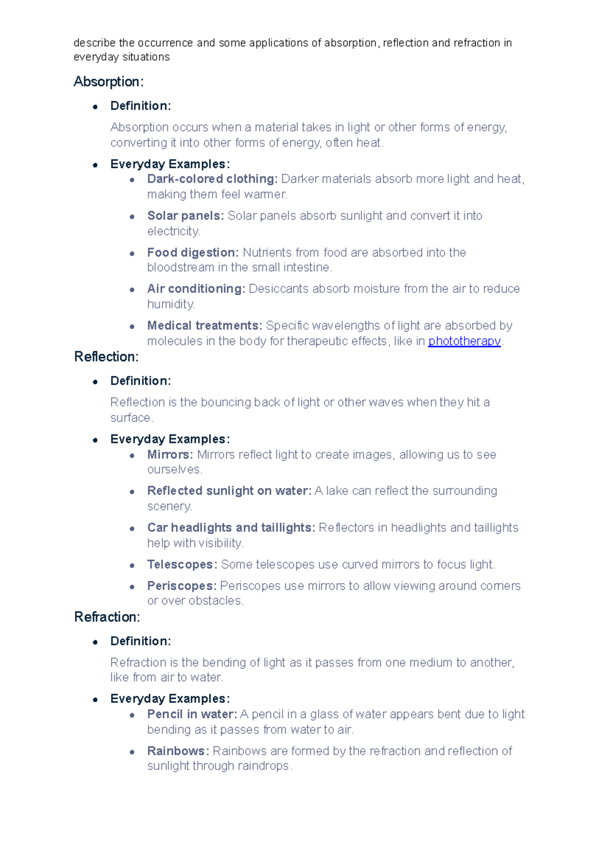Absorption, Reflection & Refraction in Everyday Life: Applications ...