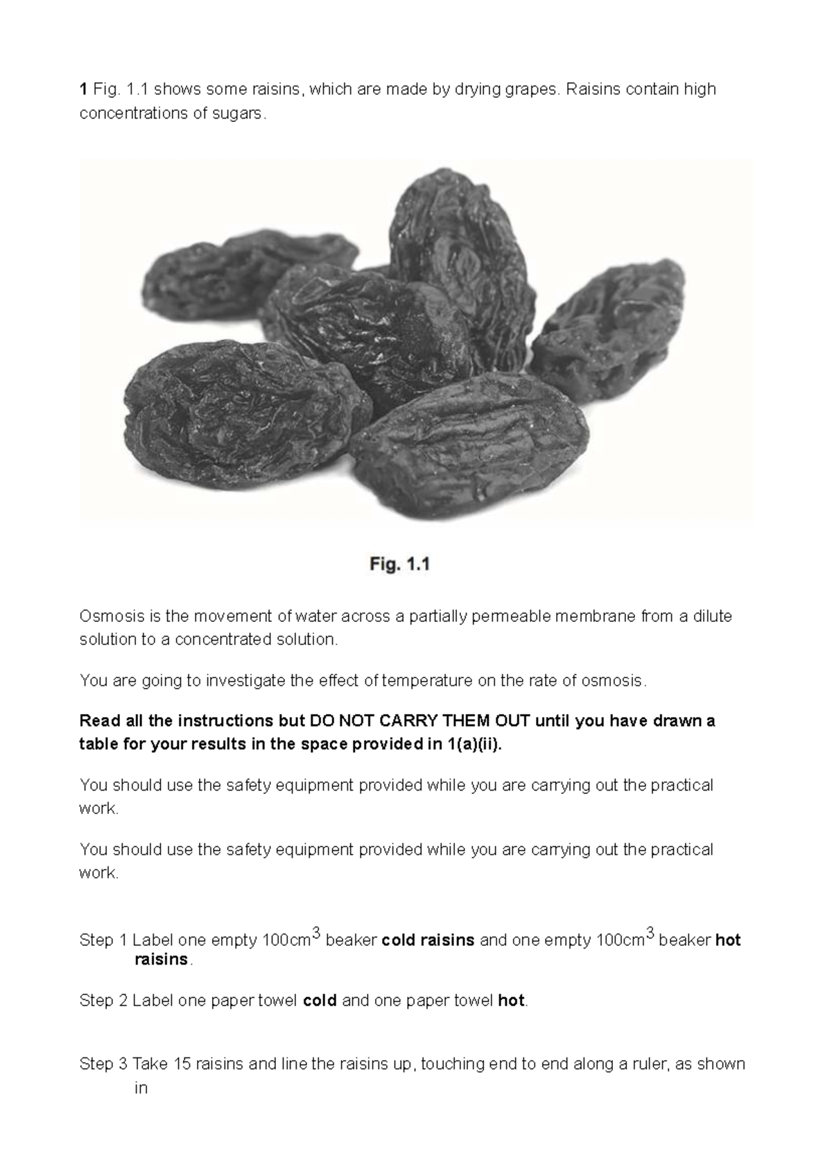 Osmosis in Raisins Experiment - Worksheet (Biology 101) - Studocu