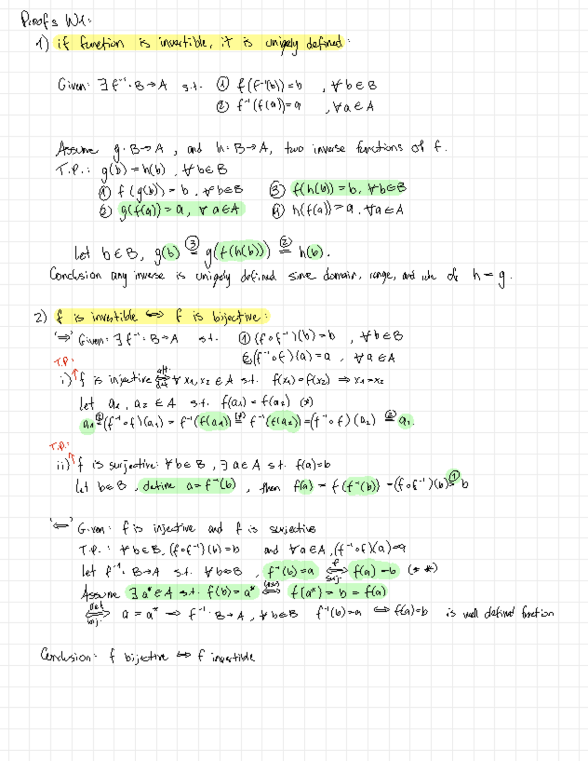 Proofs and Theorems on Invertible Functions (Math 101) - Studeersnel