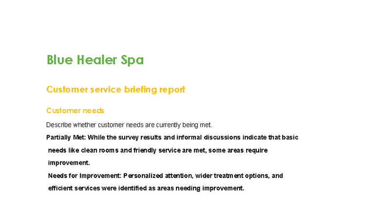 SITXCCS016 Customer Service Briefing Report: Blue Healer Spa Analysis ...