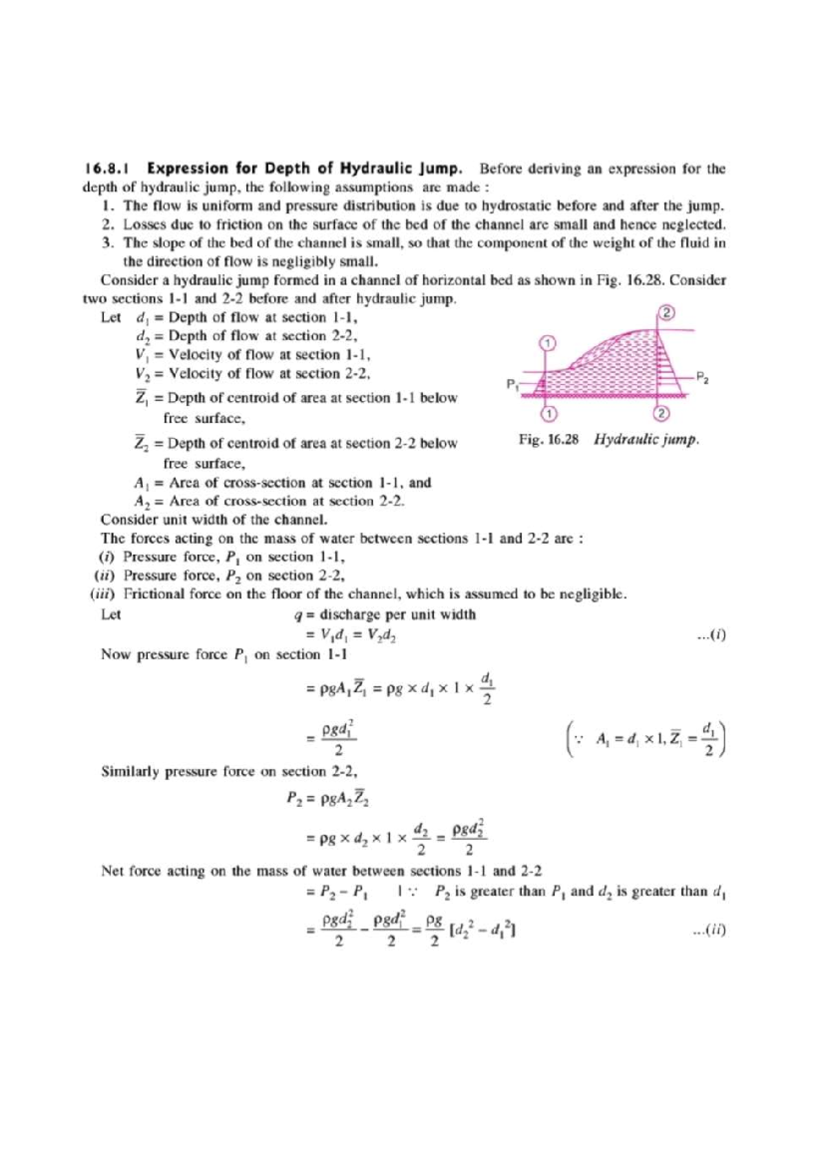 16.8.1 Hydraulic Jump Depth Expression Derivation - Studocu
