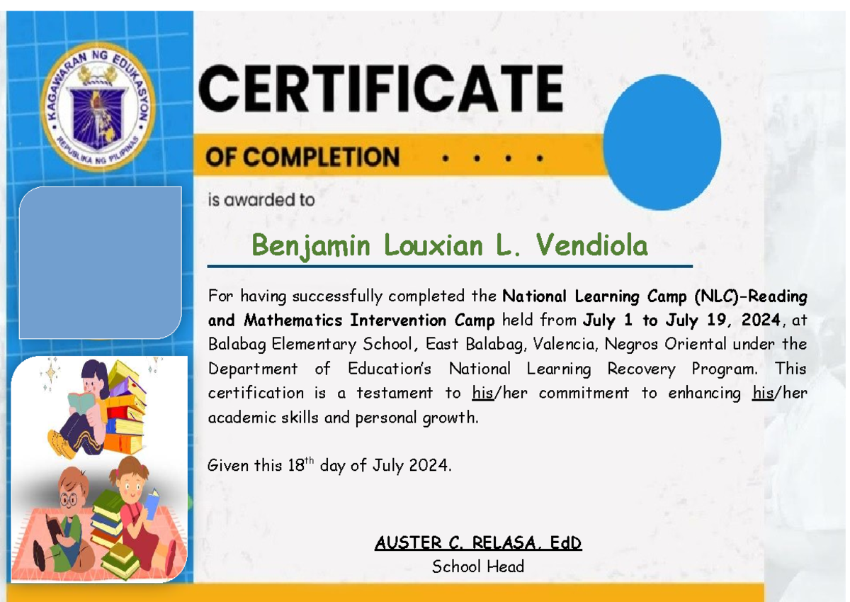 Certificate of Completion: National Learning Camp 2024 - Studocu