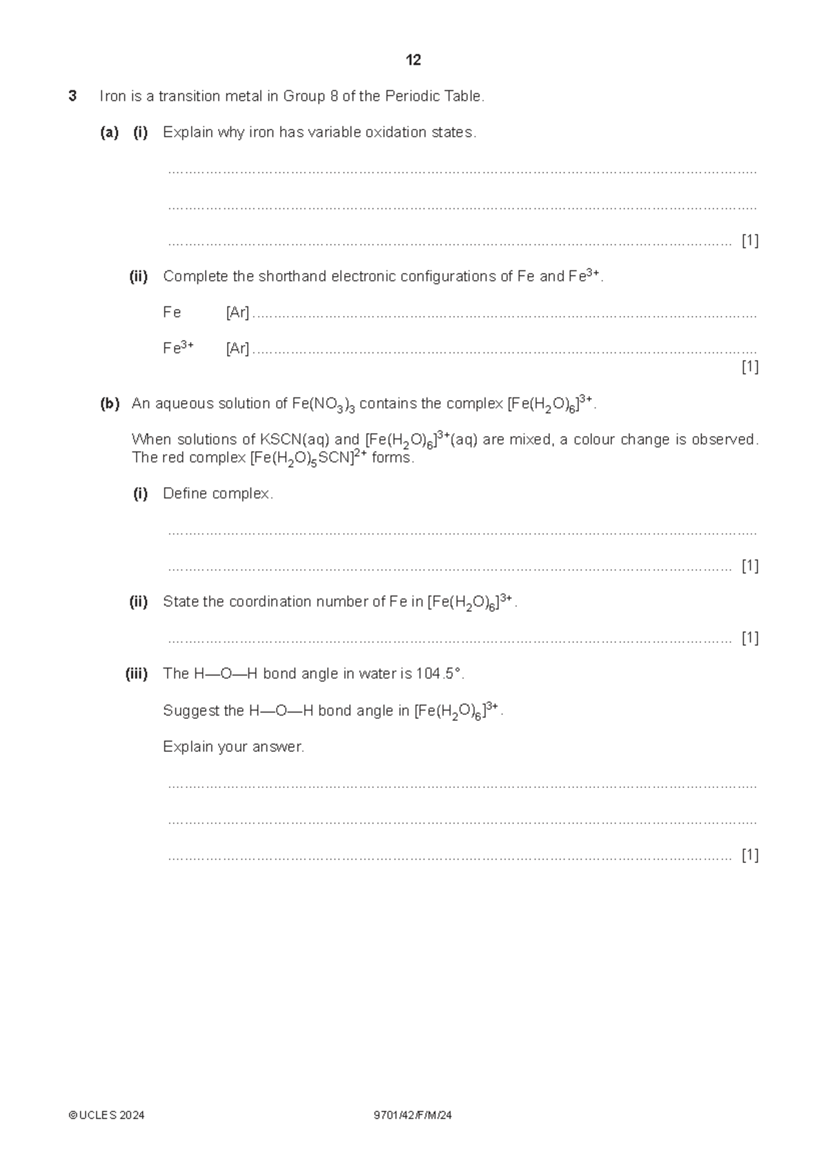 9701 m24 qp 42 Inorganic Chemistry: Iron and Transition Metals Analysis ...