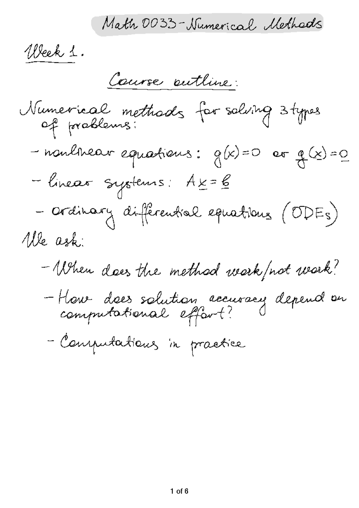Math 0033 Numerical Methods Lecture 1: Convergence & Norms - Studocu