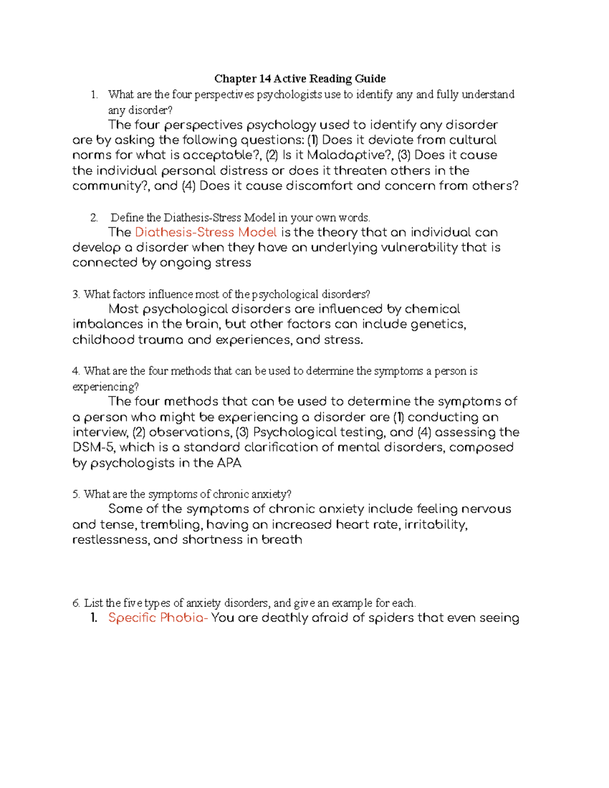 Active Reading Guide: Psychology Disorders - Chapter 14 - Studocu