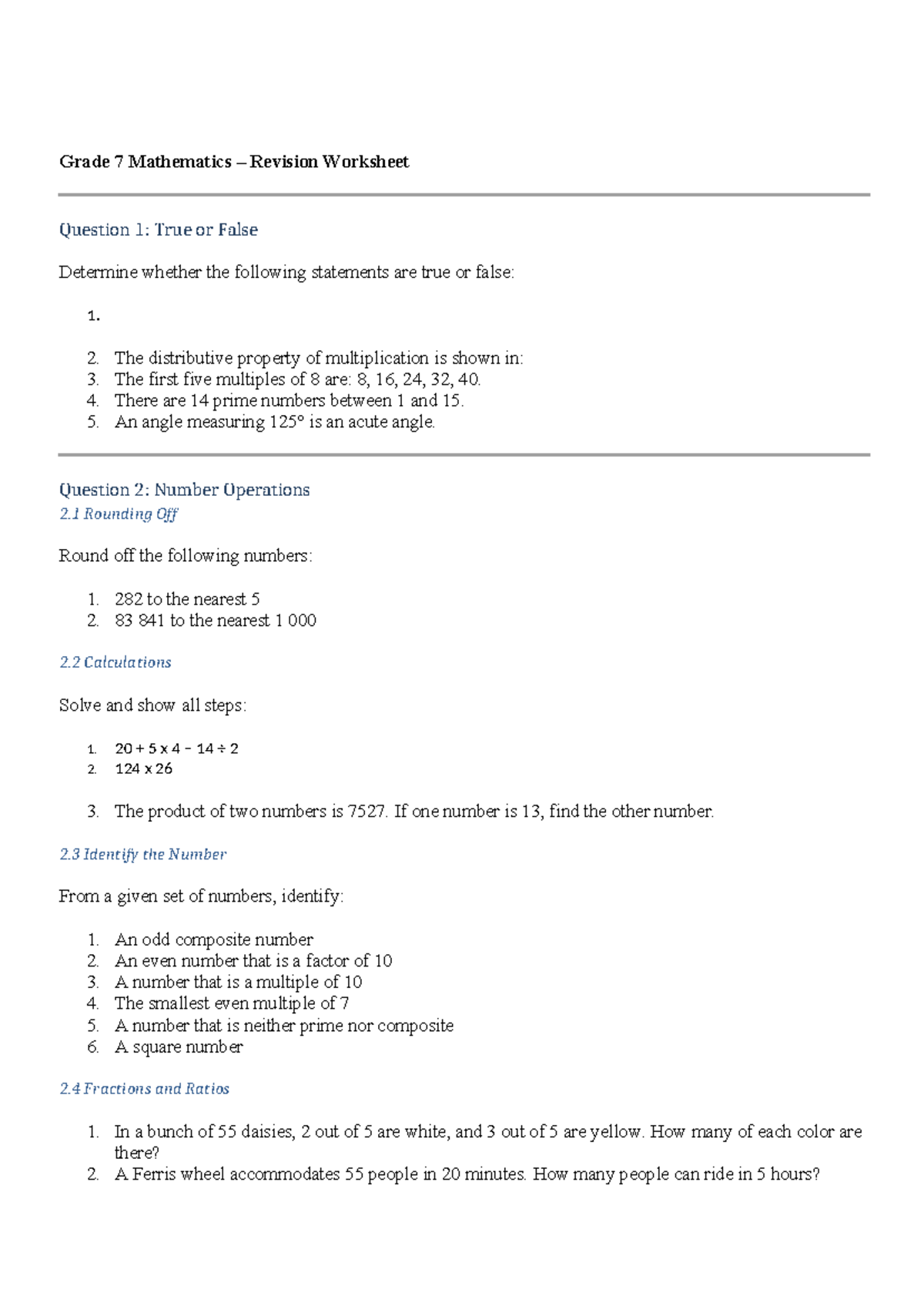 Grade 7 mathematics Term Test - Grade 7 Mathematics – Revision ...