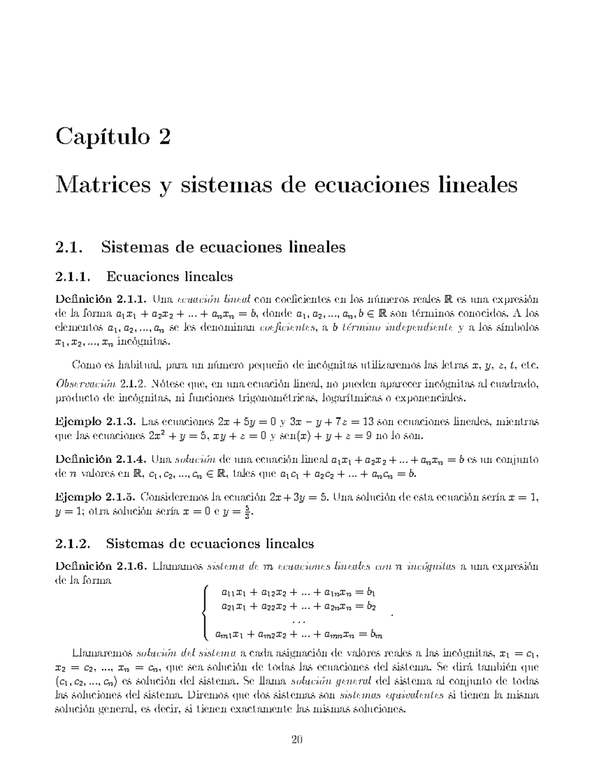 Capítulo 2: Matrices y Sistemas de Ecuaciones Lineales - Notas de Estudio - Studocu