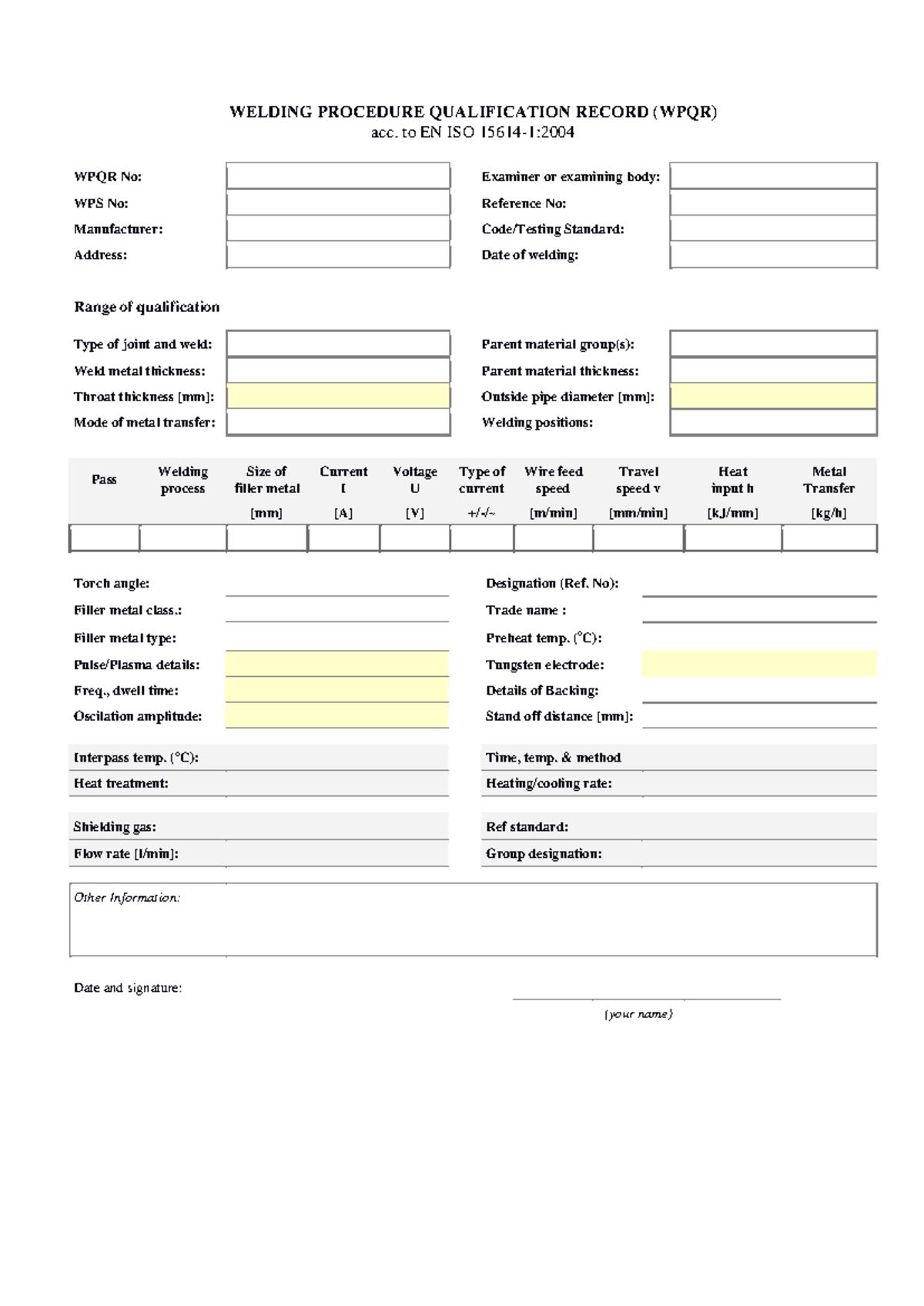 Welding Procedure Qualification Record (WPQR) EN ISO 15614-1 - Studocu