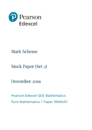 0s2 9MA0-01 Pure 1 - Mock Set 2 mark scheme (pdf) - Mark Scheme Mock Paper (Set 2) December 2019 ...