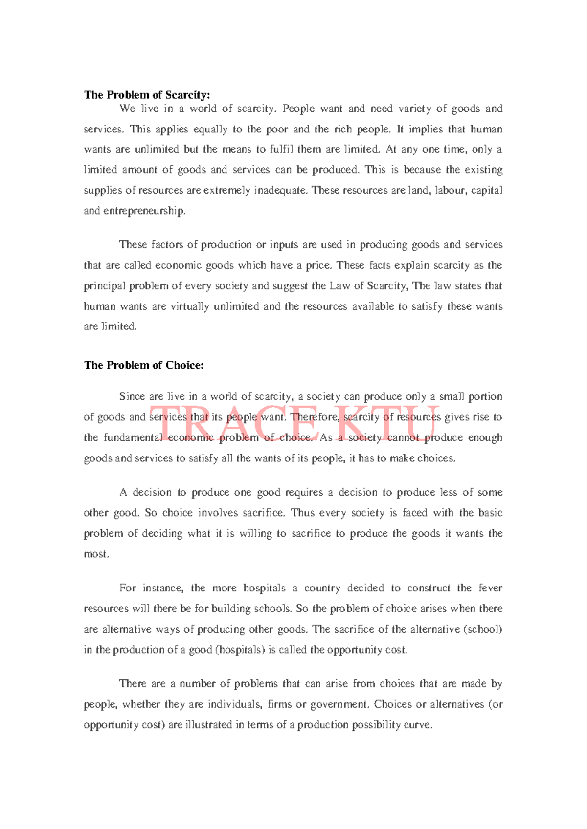 TRACE KTU: Understanding Scarcity, Choice, and Economic Systems - Studocu