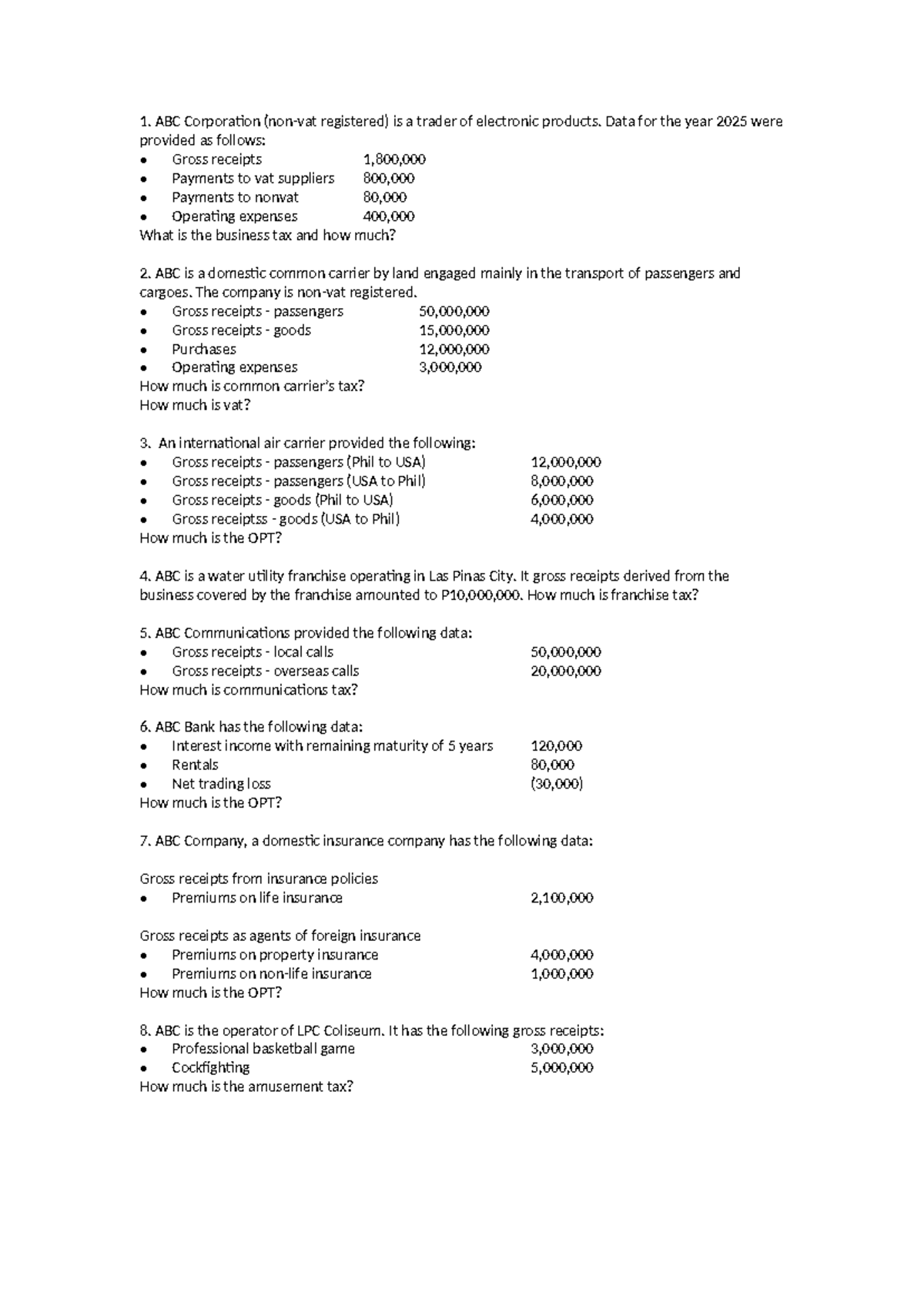 OPT - Business Tax Calculations for ABC Corporation and Others - Studocu