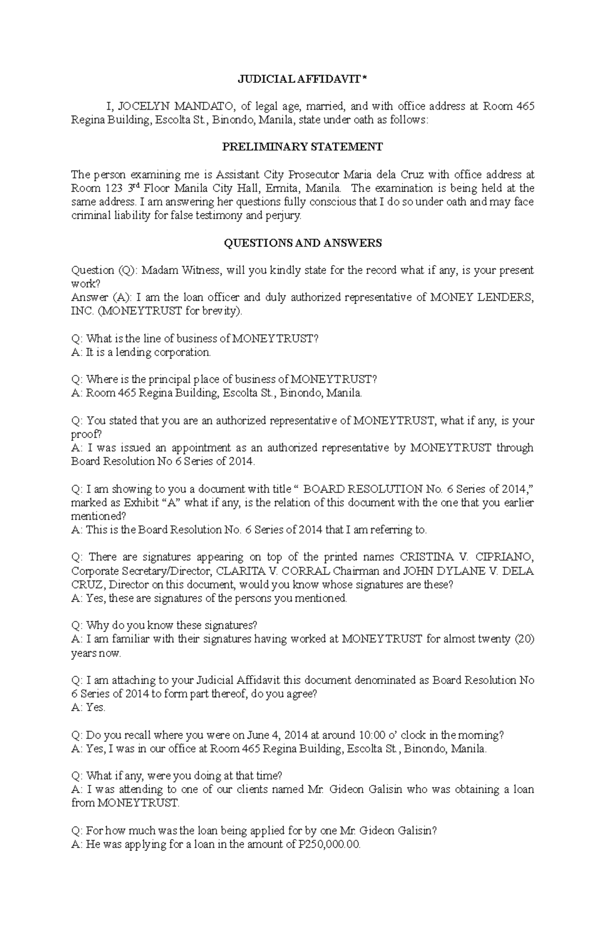 BP 22-4 - Sample Judicial Affidavit and Related Exhibits - Studocu