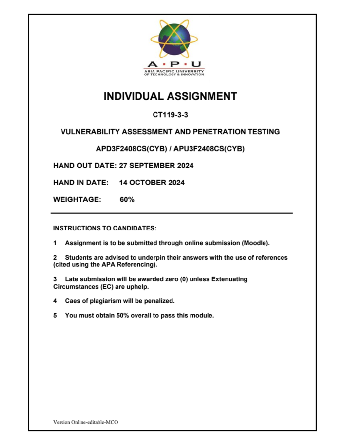Proposal for VAPT Project - CT119-3-3 (APD3F2408CS) - Studocu