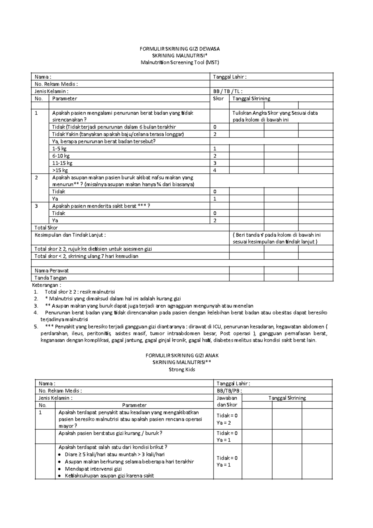 FORMULIR SKRINING GIZI DEWASA & ANAK - Malnutrition Screening Tool ...