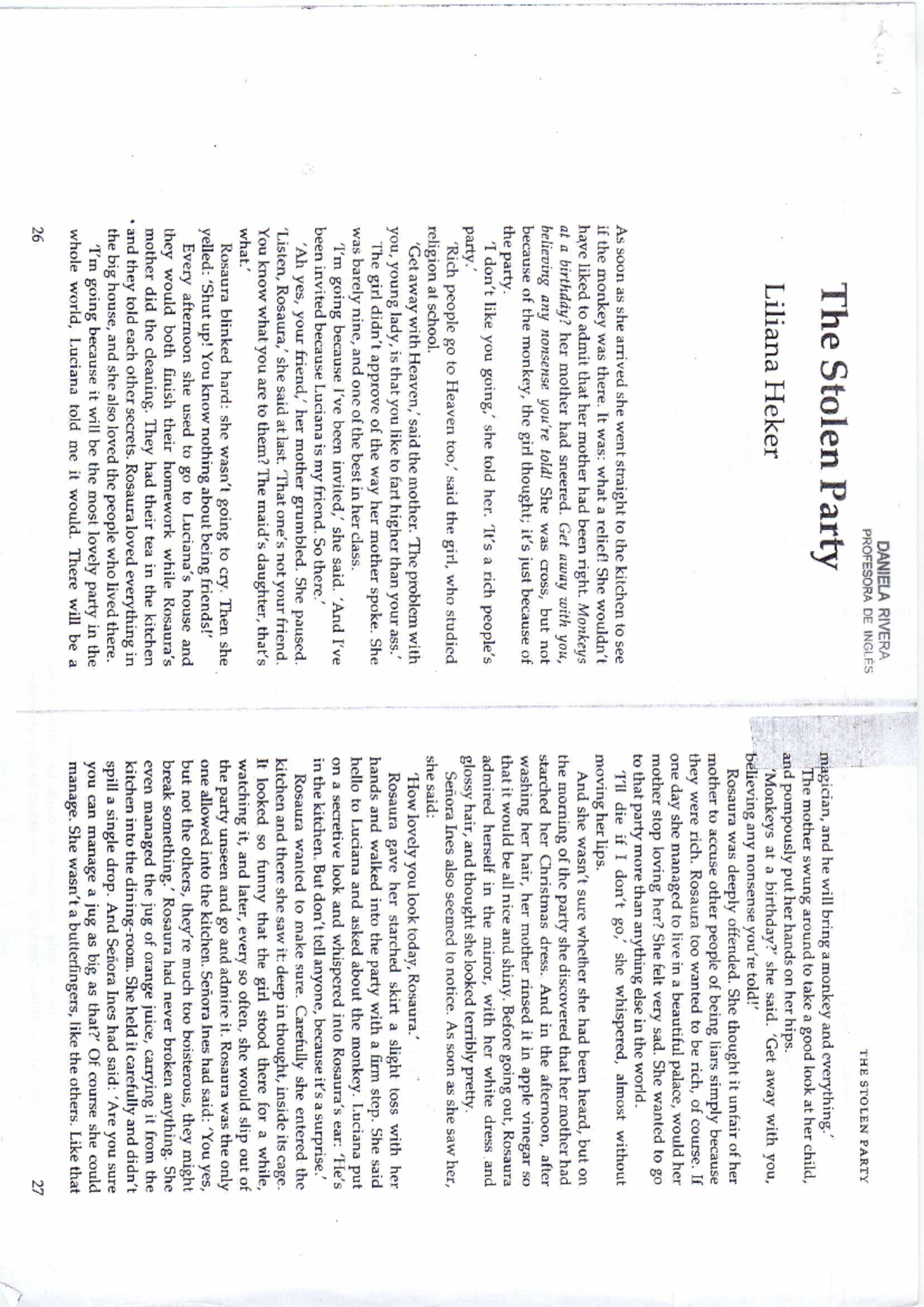 DANIELA RIVERA PROFESORA DE INGLÉS: THE STOLEN PARTY ANALYSIS - Studocu