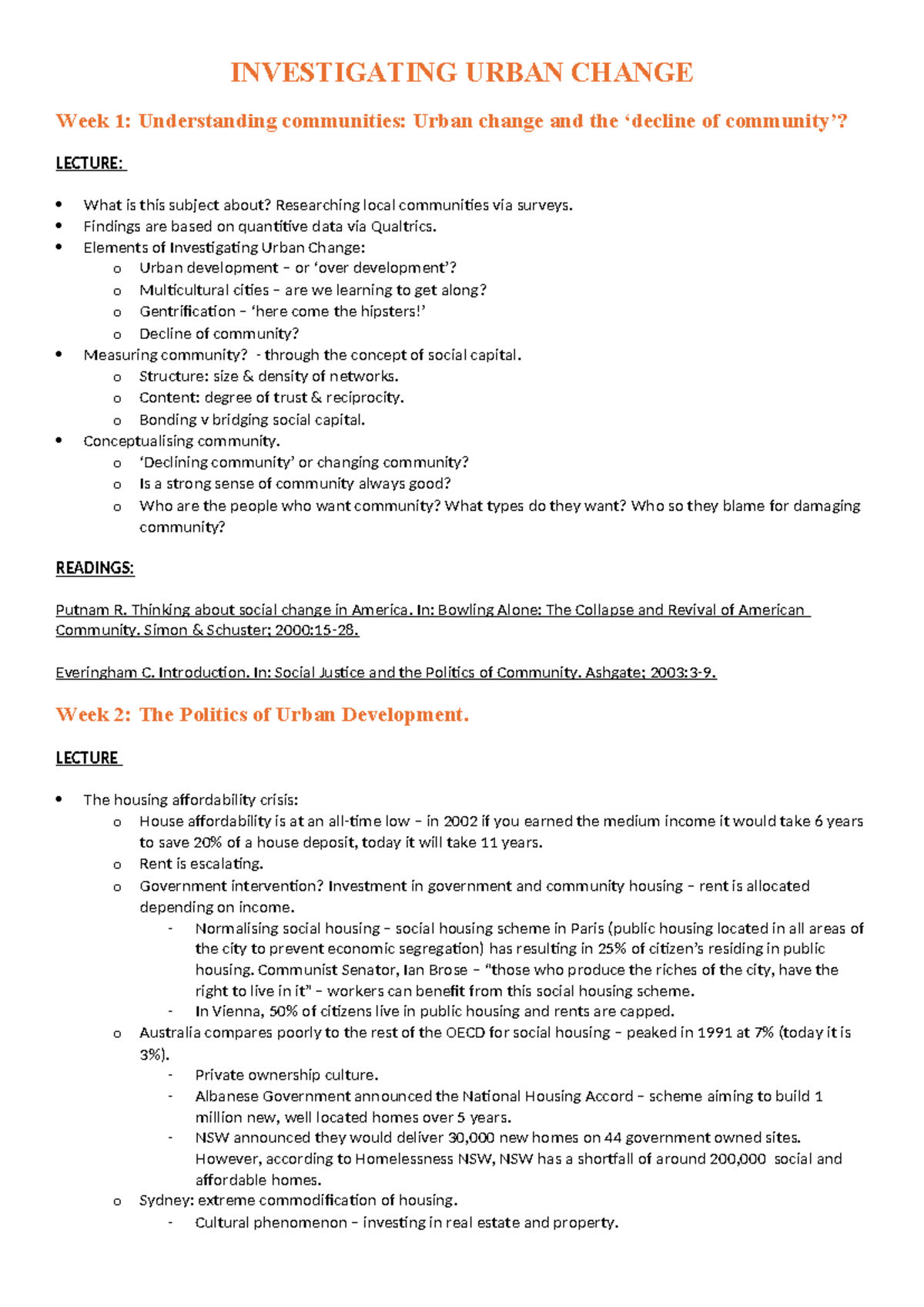 Investigating Urban Change: Key Notes and Insights for Course URB101 ...