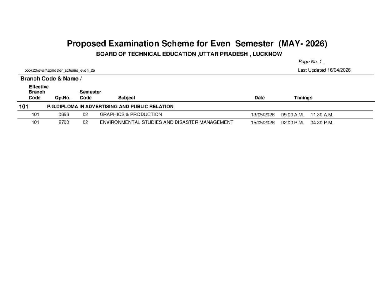 Proposed Exam Scheme for Even Semester 2026 - BTEUP - Studocu