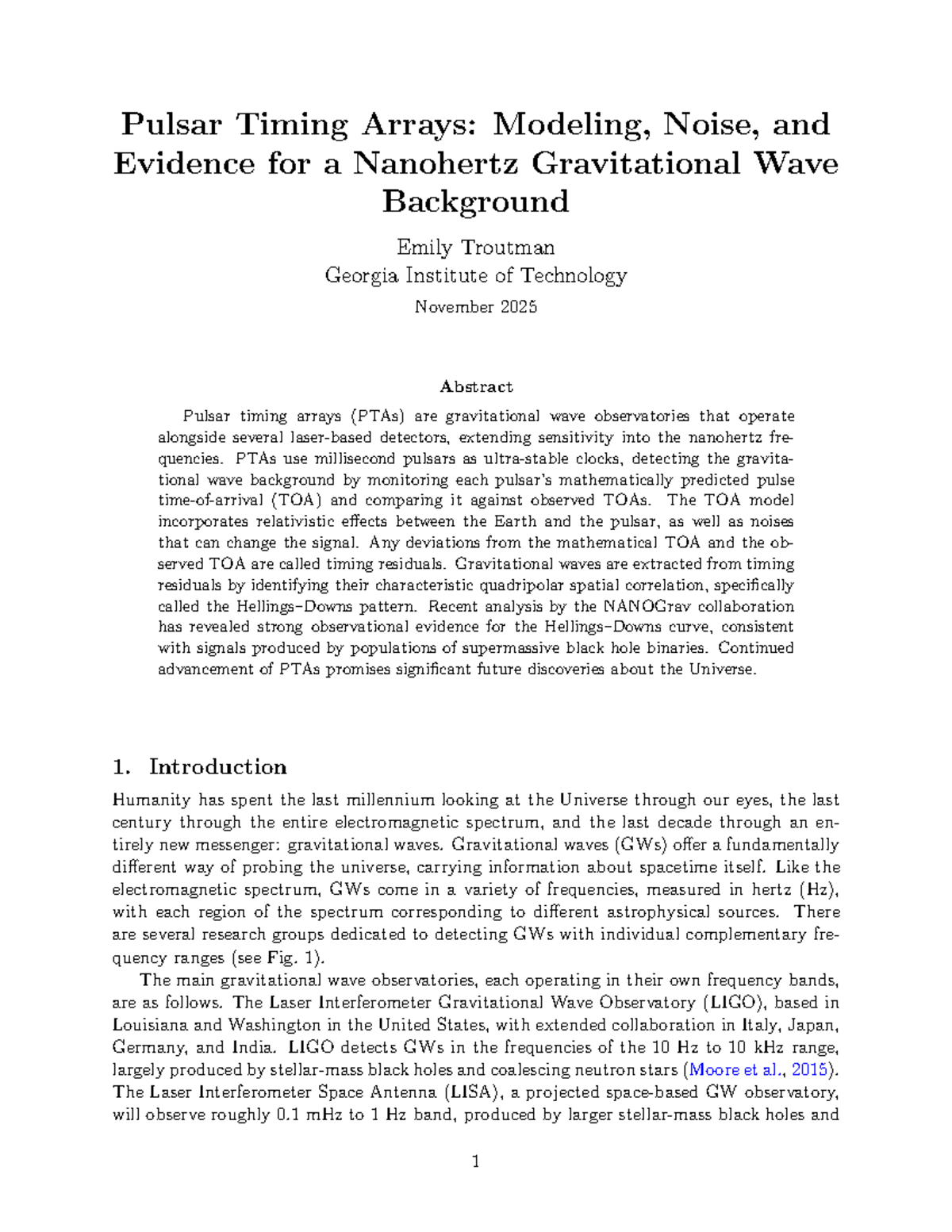 Pulsar Timing Arrays (PTA): Noise Modeling & Gravitational Wave ...