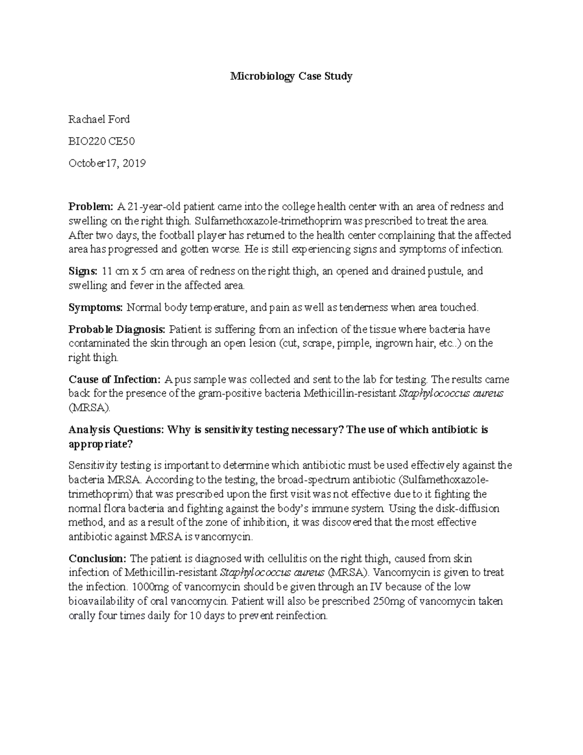 BIO220 CE Microbiology Case Study: MRSA Infection in a Patient - Studocu